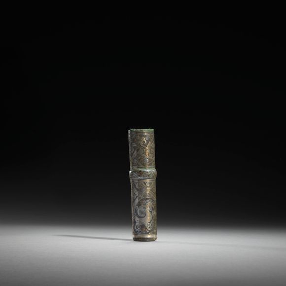 Bonhams : An archaic silver-inlaid bronze 'phoenix' ferrule Han dynasty