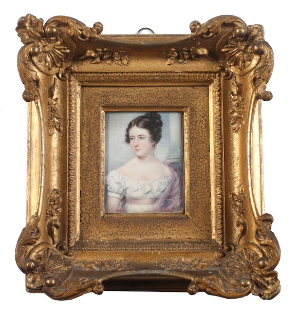 Bonhams : English School, circa 1820 A Lady, wearing white dress with ...