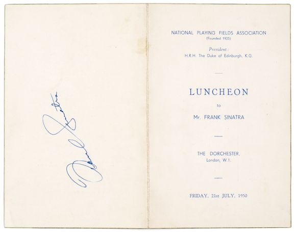 Bonhams : Frank Sinatra: A luncheon menu signed to reverse by Frank ...