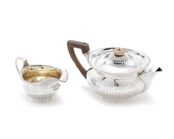 Bonhams : A George III Scottish silver cape pattern teapot and cream ...