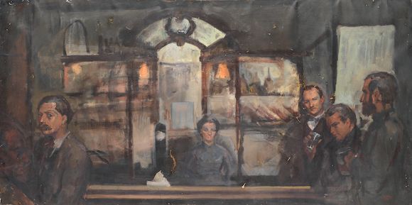 Bonhams : *** Napper (British, 20th Century) Men at a bar unframed