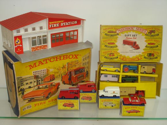 Bonhams : Matchbox Gift sets G-4 Farm set and G-10 Fire Station set