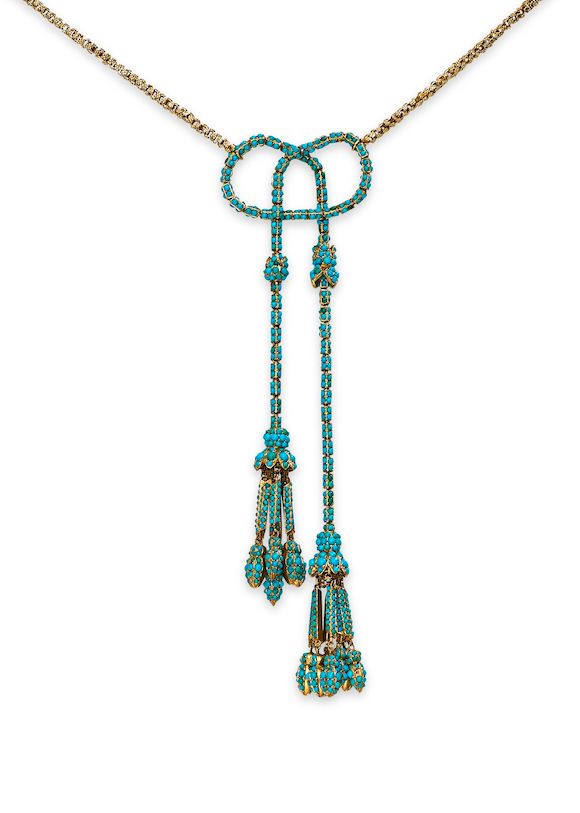 Bonhams : An early 20th century turquoise negligée necklace