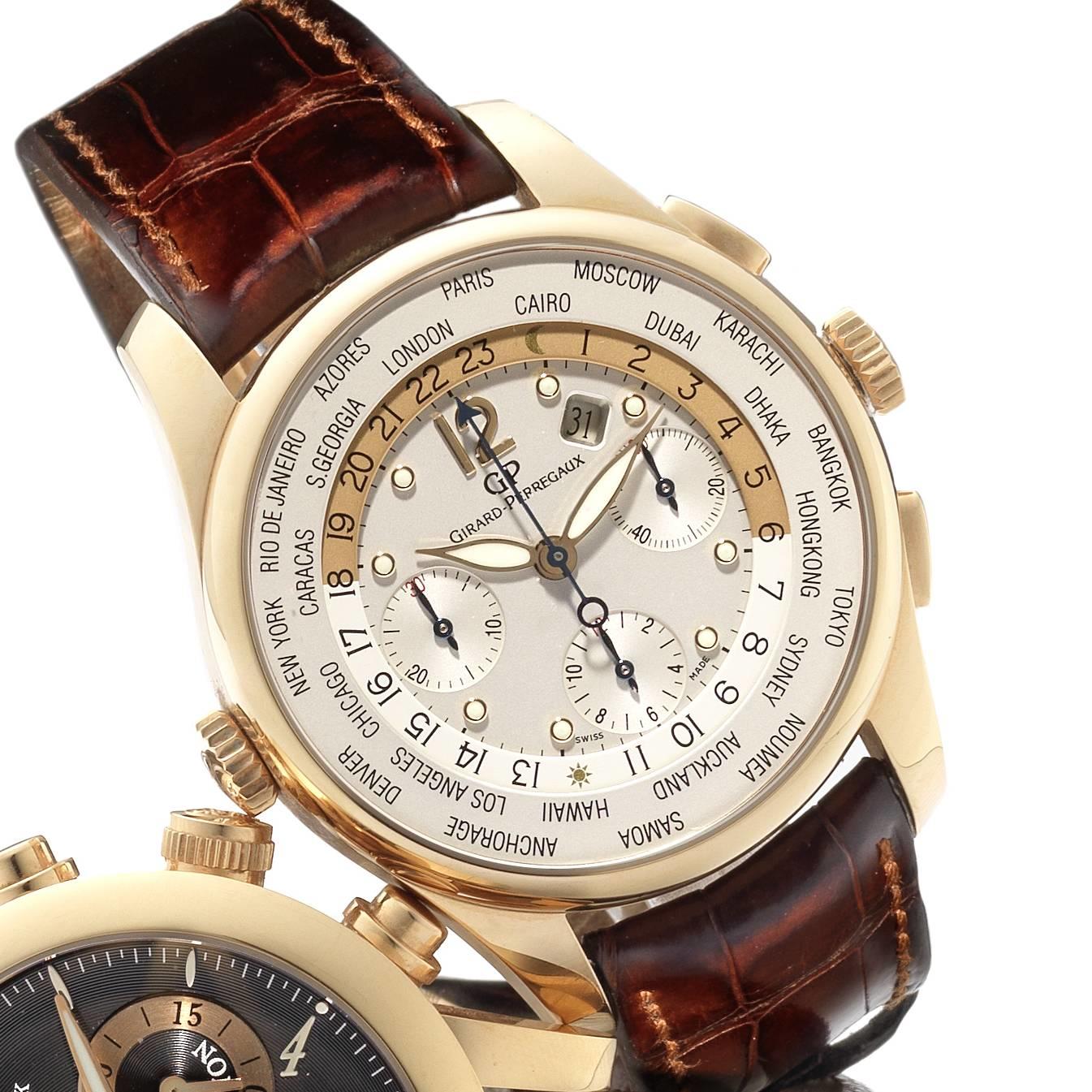 Girard-Perregaux. An 18ct gold automatic calendar wristwatch - auctions ...
