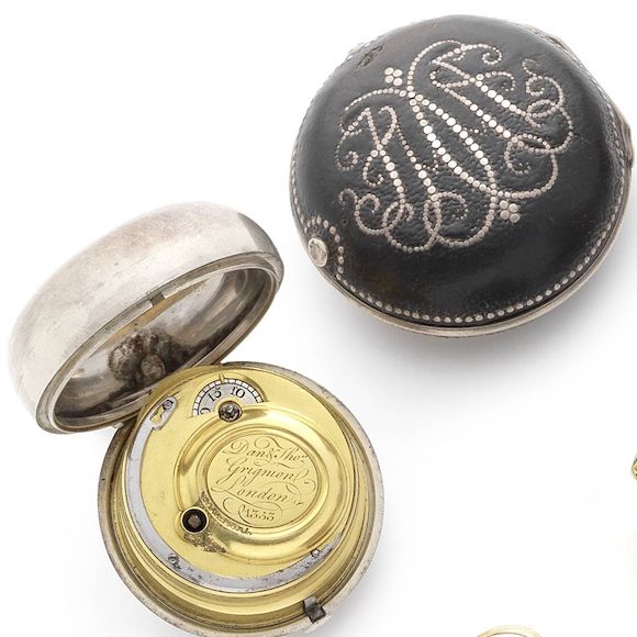 Bonhams : Daniel and Thomas Grignon. A mid 18th century silver and leather pair case pocket ...