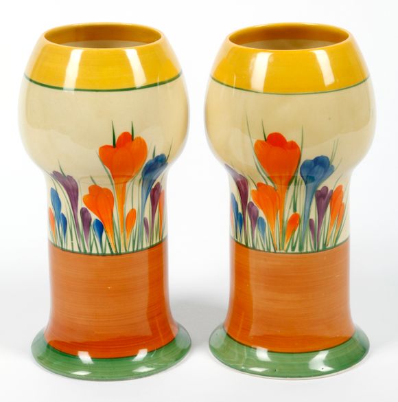 Bonhams : A pair of Clarice Cliff 'Crocus' vases