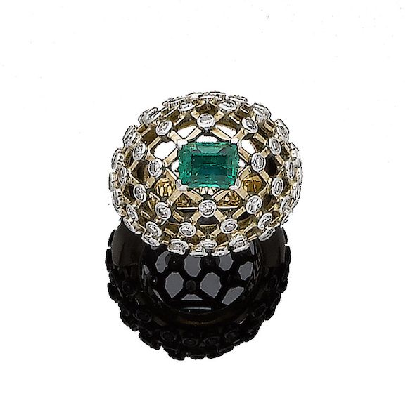 Bonhams : An emerald and diamond bombé ring, by Mauboussin,
