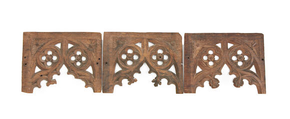 Bonhams : A set of three late 15th/early 16th century carved oak open tracery panel heads ...
