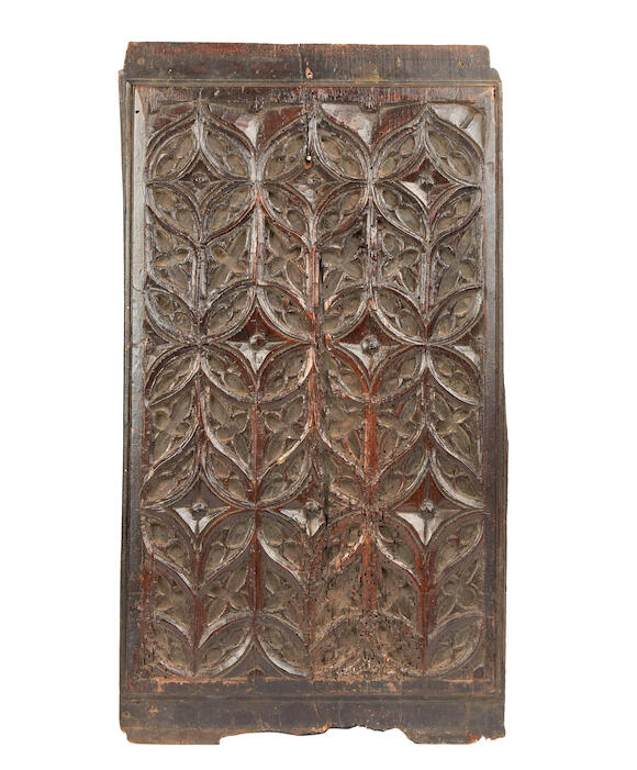 Bonhams : A mid-15th century carved oak blind tracery panel, French, circa 1450
