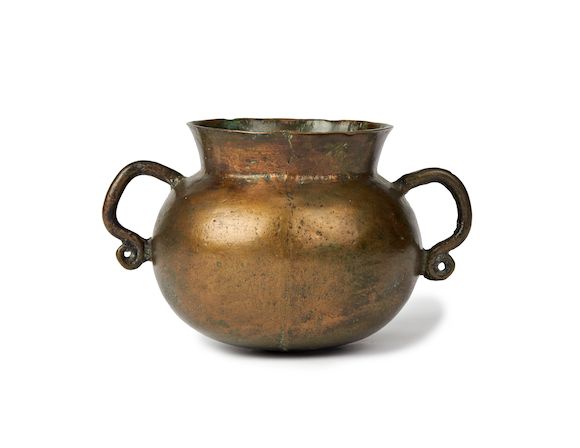 Bonhams : A leaded bronze twin-handled cooking pot or vessel Possibly ...