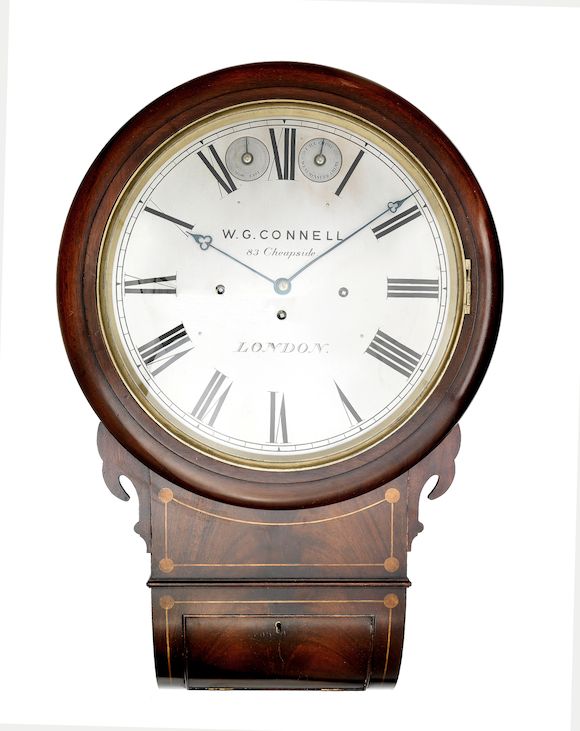 Bonhams : A mahogany quarter chiming drop dial wall clock Signed for W ...