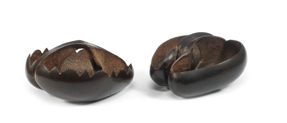 Bonhams : A pair of native Coco de de Mer (Lodoicea maldivica) bowls,