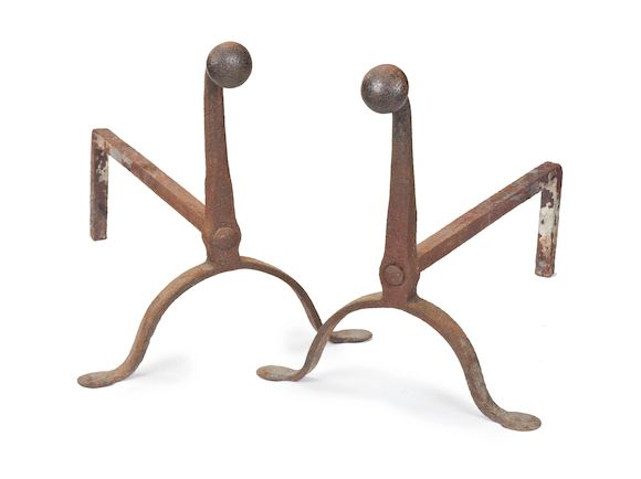 Bonhams : A pair of 18th century wrought iron fire dogs