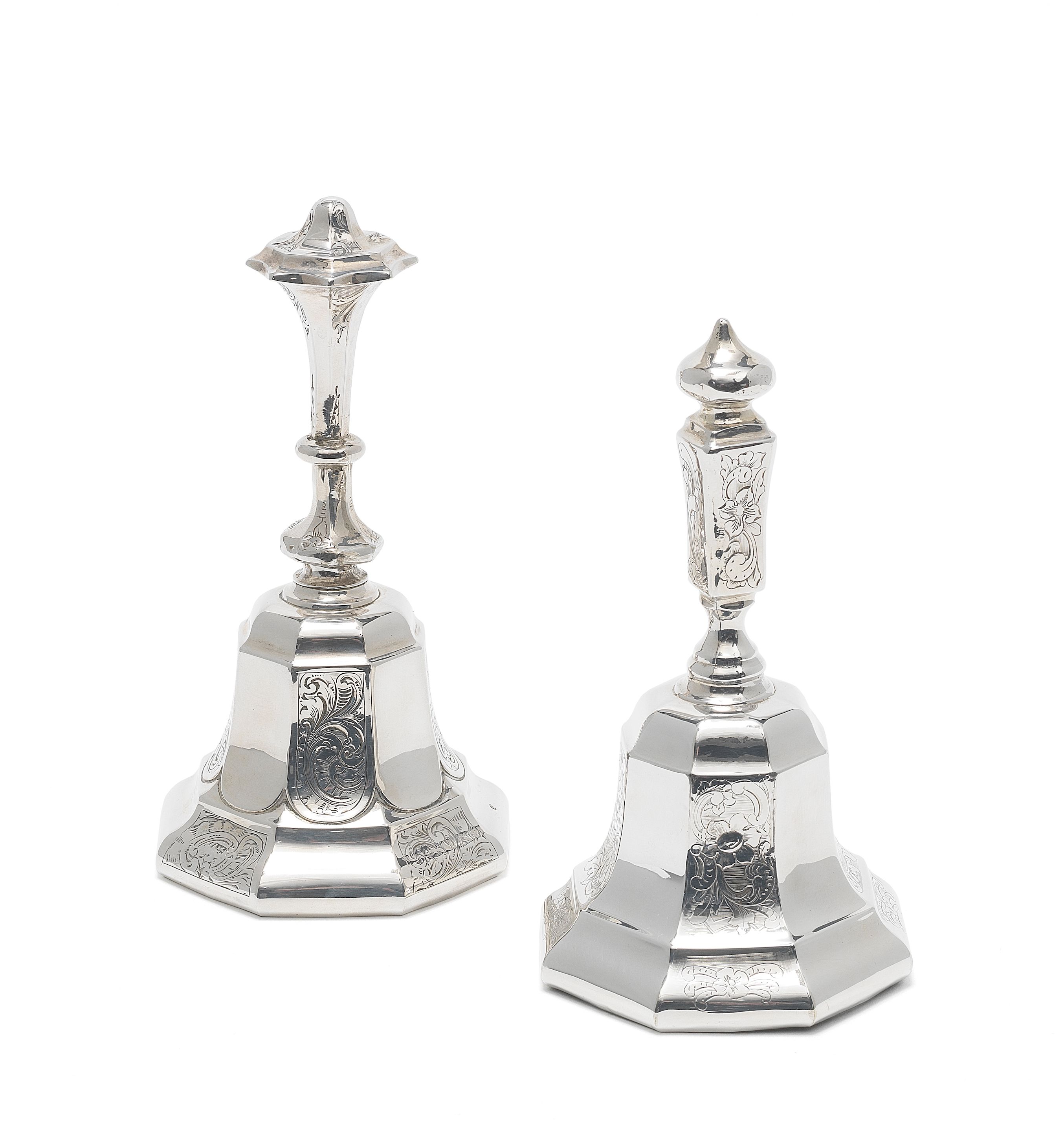 Bonhams : Two 19th century Dutch silver table bells by Jacob Lang ...