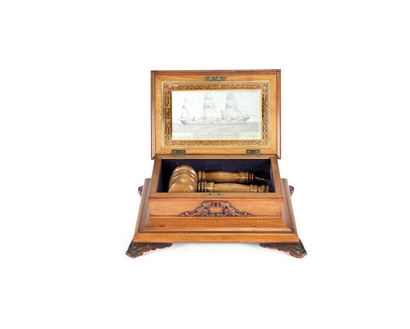 Bonhams : A Victorian commemorative satinwood launching casket for HMS ...