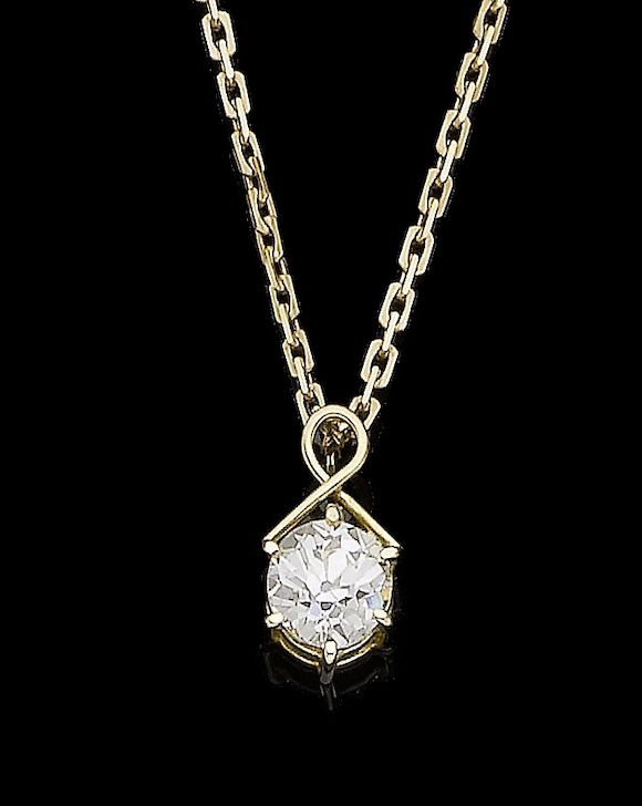Bonhams : A diamond single-stone pendant necklace