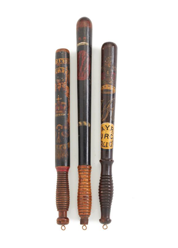 Bonhams : Three 19th century polychrome-painted truncheons, to include ...