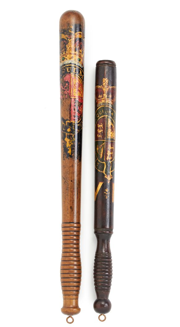 Bonhams : Two 19th century polychrome-painted and gilt-highlighted ...