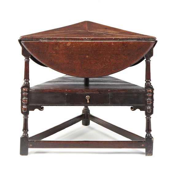 Bonhams : A rare William & Mary oak swivel-action joined folding-table ...