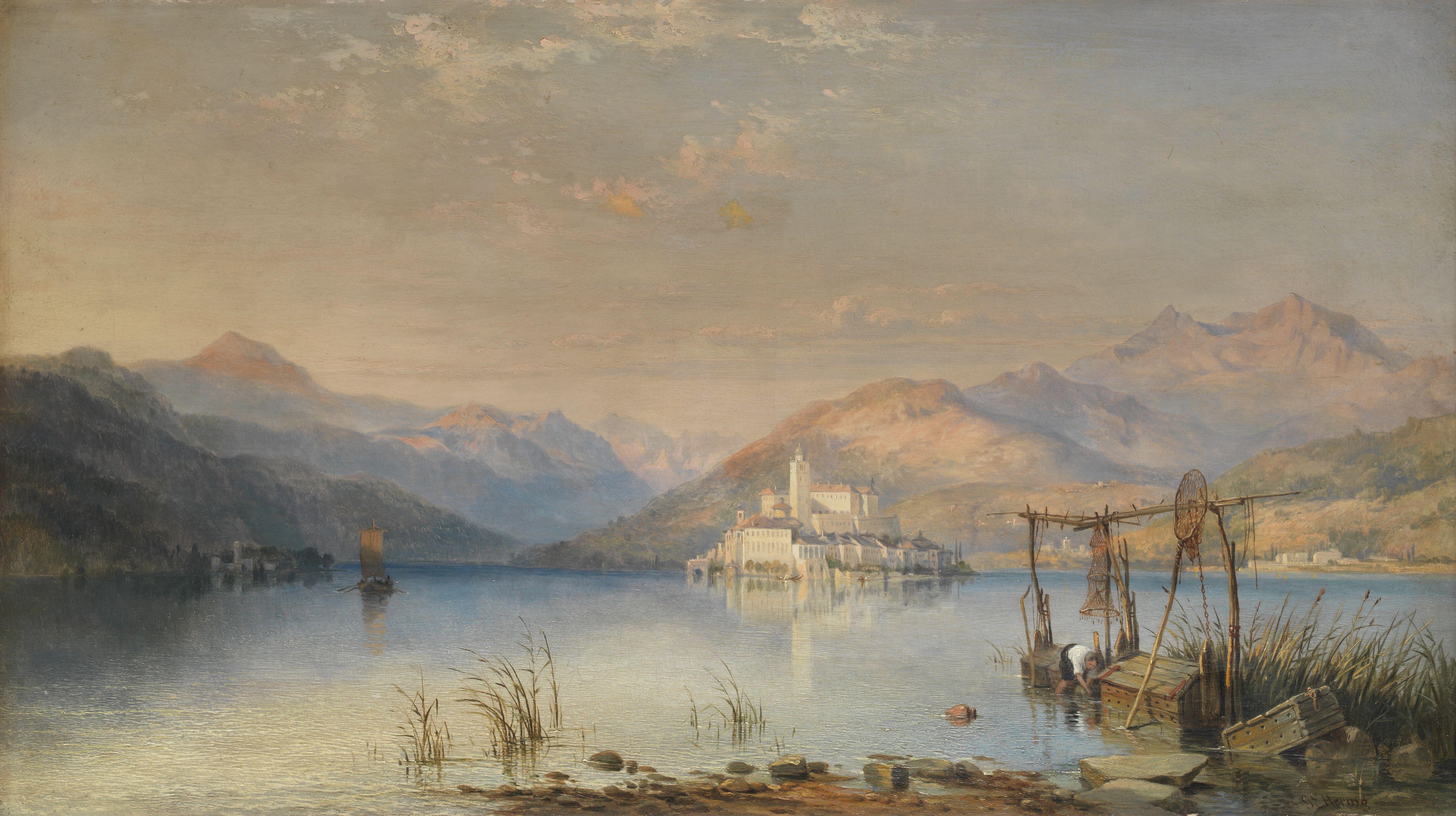Bonhams : George Edwards Hering (British, 1805-1879) Italian lakeland ...