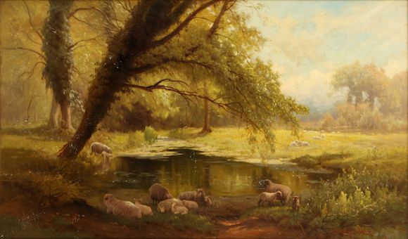 Bonhams : Edward Henry Holder (British, 1847-1922) Sheep watering in a ...