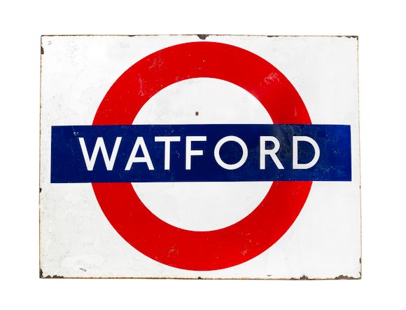 Bonhams : A large mid 20th century London Underground sign for Watford