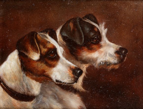 Bonhams : Alfred Wheeler (British, 1851-1932) Two Terriers 7 x 9in. (18 ...