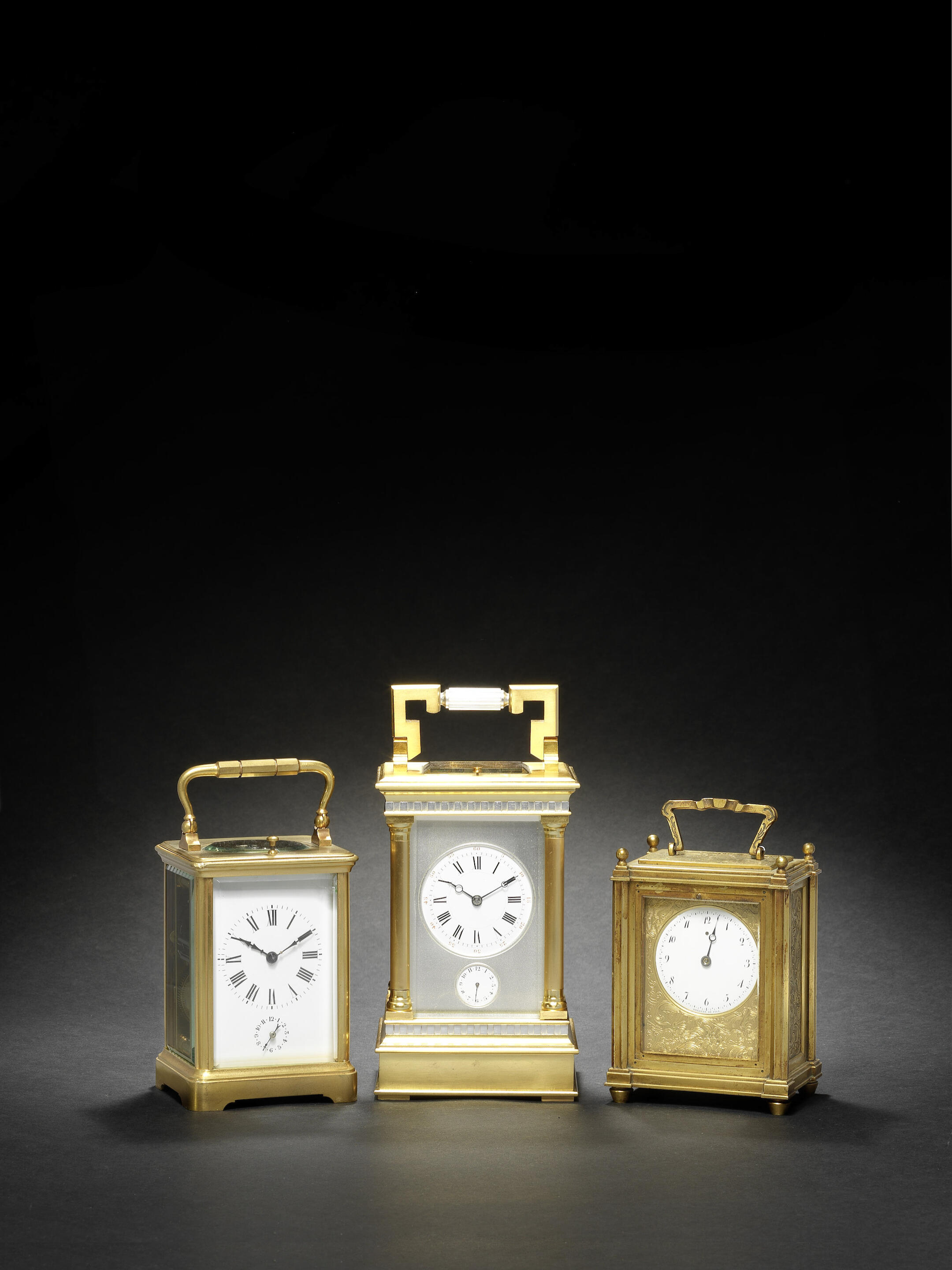 Bonhams : A rare late 19th century French gilt brass and silvered carriage clock with 'detached ...