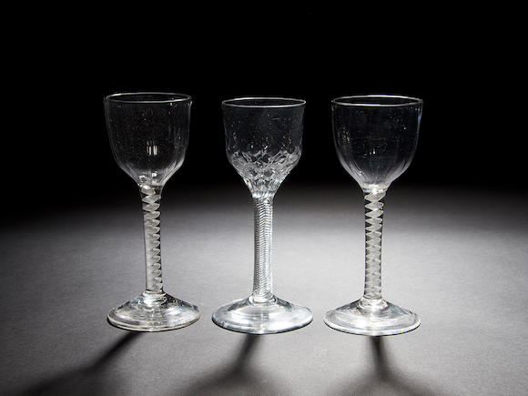 Bonhams Three Wine Glasses 18th Century