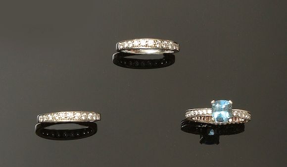 Bonhams : Fiona Knapp: An aquamarine and diamond ring and two half hoop ...