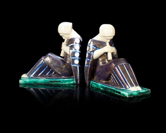 Bonhams : Edouard Cazaux (French, 1889-1974) A Pair of Ceramic Figural ...