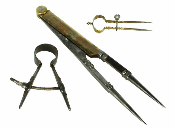 Bonhams : A pair of brass and iron dividers, 18th century,with brass ...