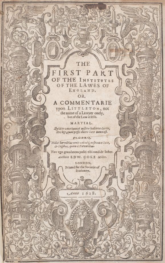 Bonhams : COKE (EDWARD) The First Part of the Institutes of the Lawes ...
