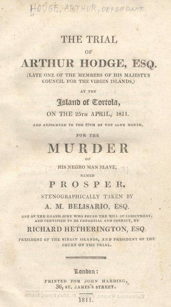 Bonhams : TRIALS - MURDER 1803-1811 The Trial of Arthur Hodge, Esq ...