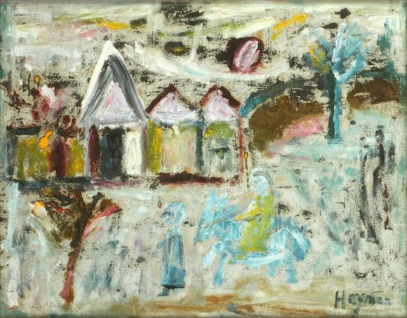 Bonhams : Patrick Hayman (British, 1915-1988) Figures before a house