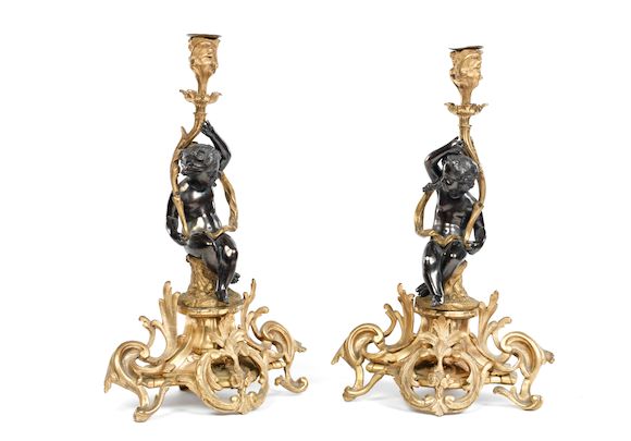 Bonhams : A pair of late 19th century French patinated and gilt bronze ...