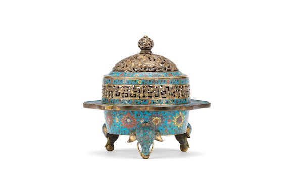 Bonhams : A cloisonné enamel and gilt-bronze lobed circular incense ...