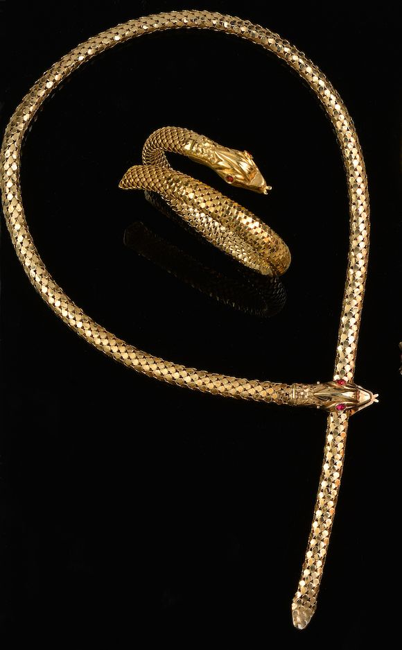 Bonhams : A gem set serpent necklace and matched bracelet (2)
