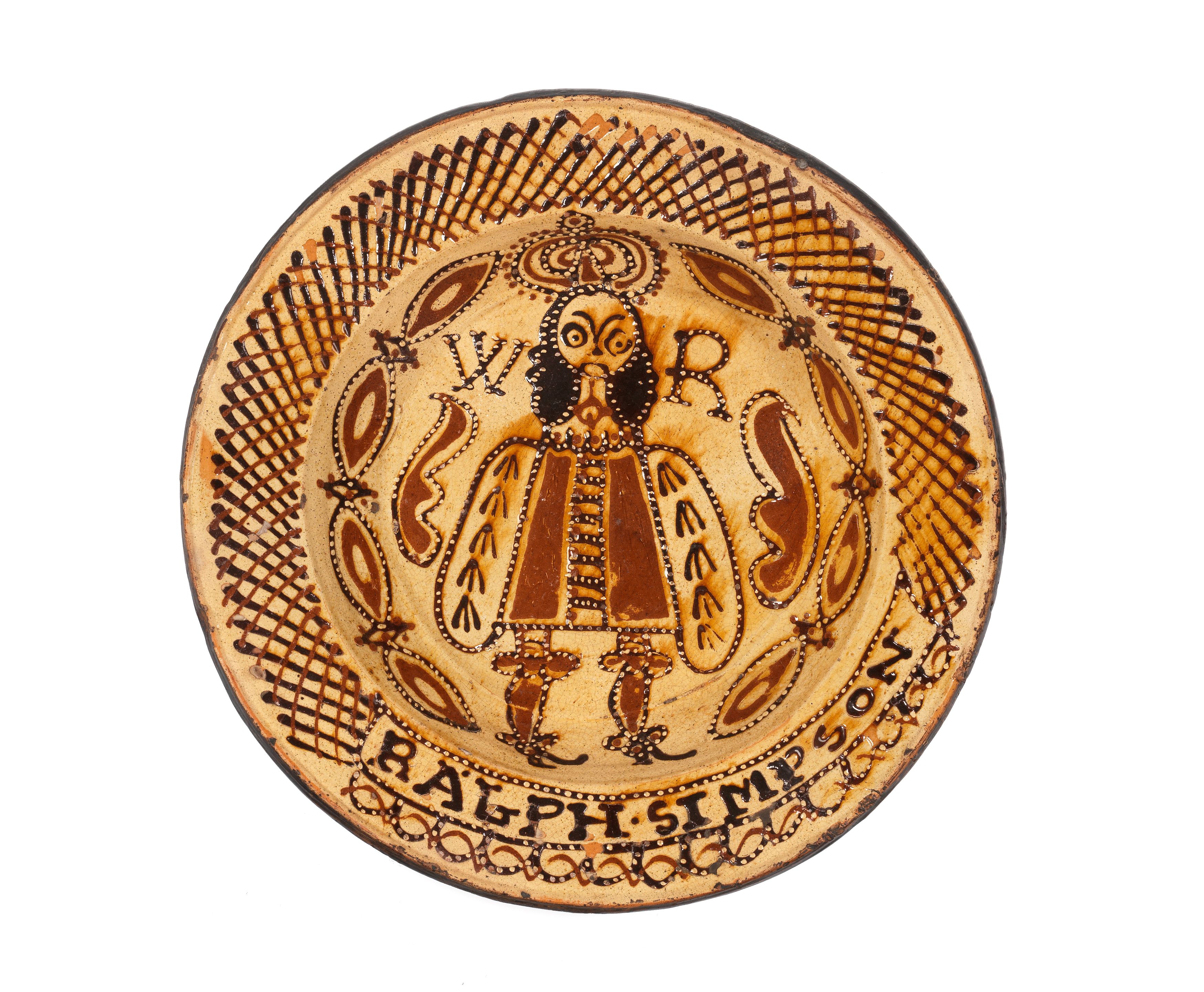 Bonhams : A Staffordshire slipware dish by Ralph Simpson, circa 1689-90