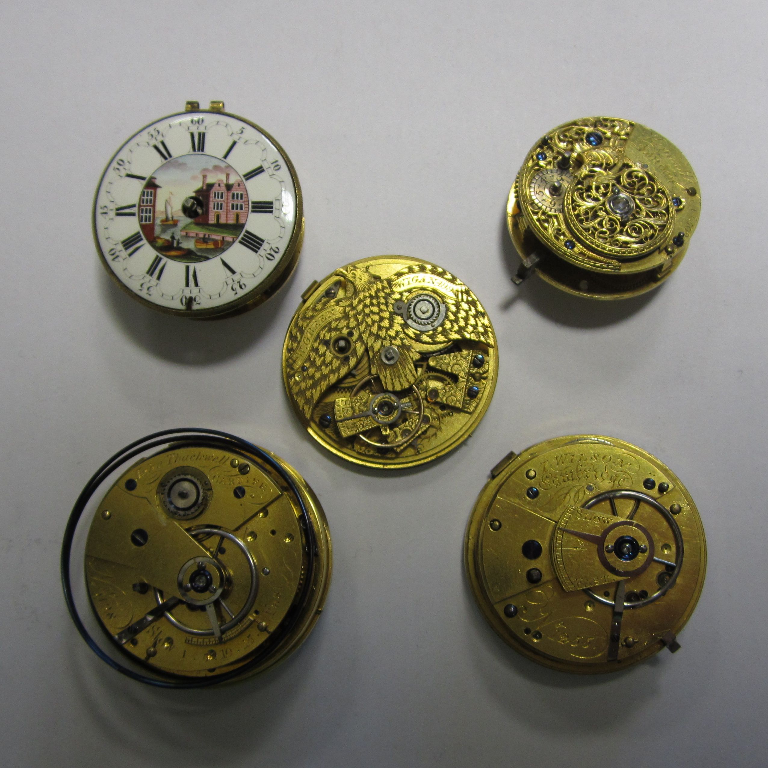 Bonhams : A lot of five pocket watch movements (AF)