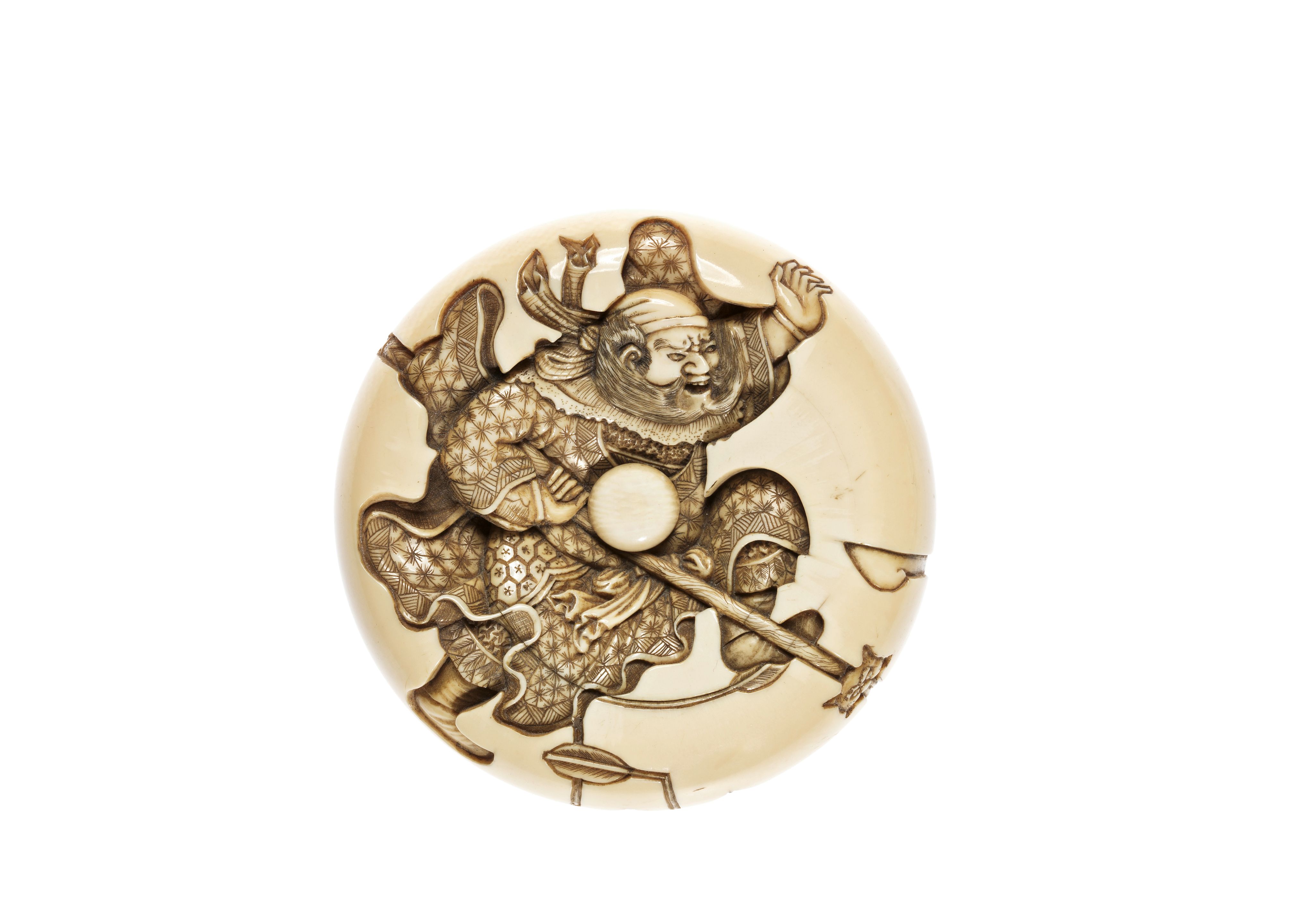 Bonhams : A large solid ivory manju netsuke By Otogawa Doshin ...