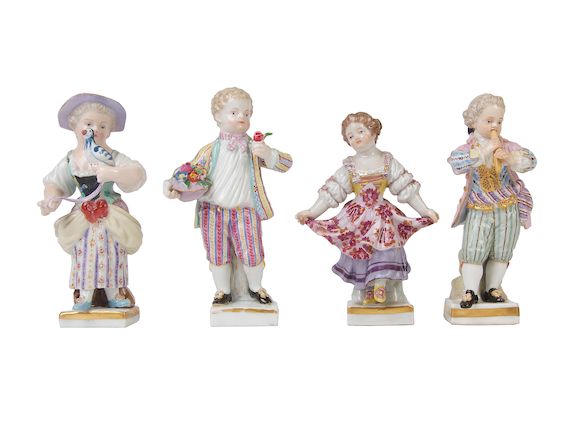 Bonhams : Four Meissen pastoral figures of children, 20th century