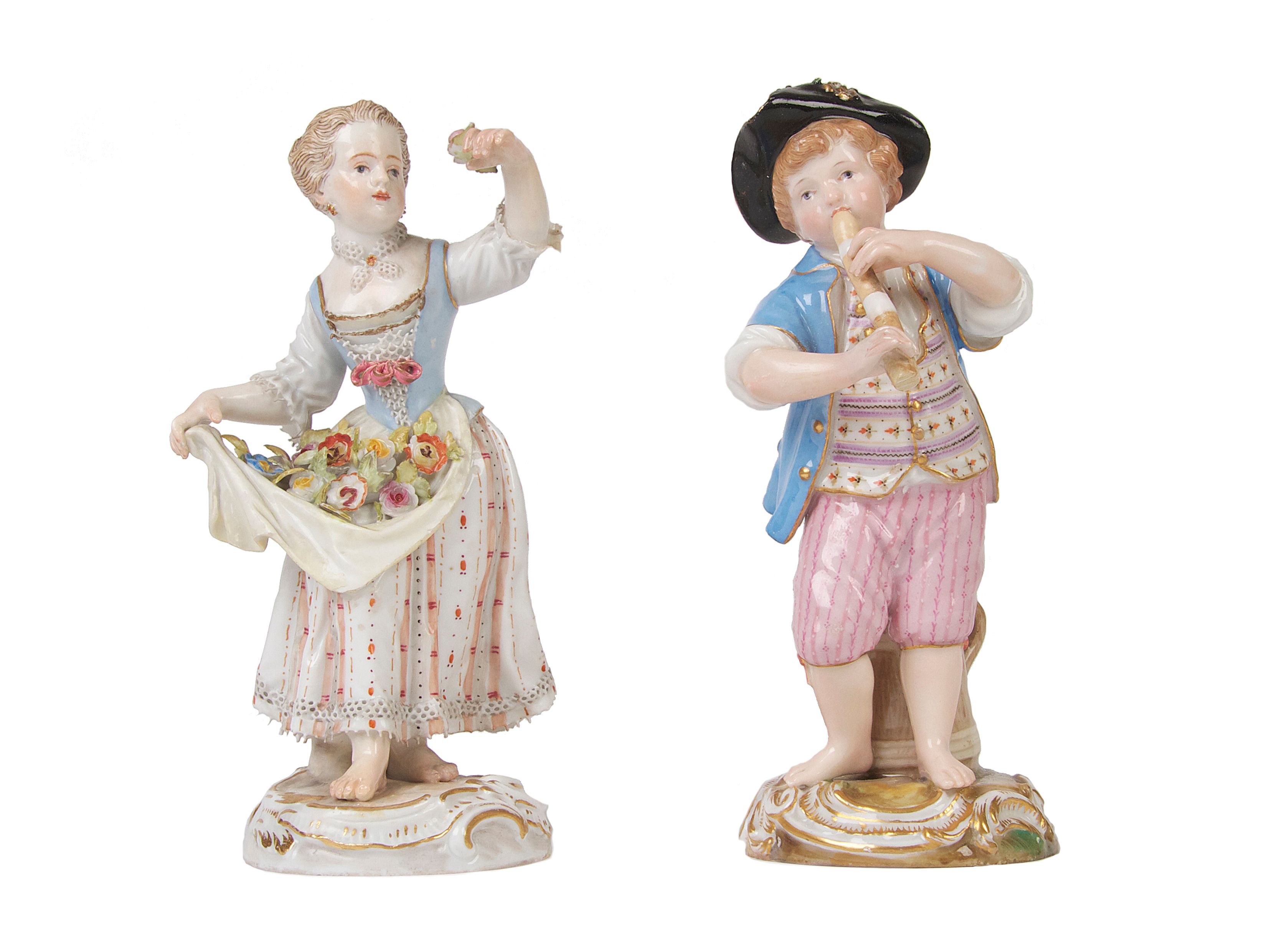 Bonhams : Two Meissen pastoral figures of a boy and girl, second half ...