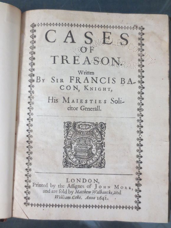 Bonhams : TREASON - BACON (FRANCIS) Cases of Treason, 1641--HOLBORNE ...