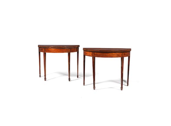 Bonhams : A pair of George III mahogany and tulipwood crossbanded semi ...