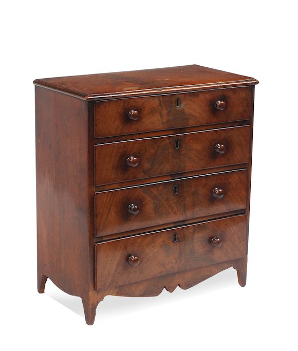 Bonhams : Miniature Furniture: An early 19th century mahogany veneered chest