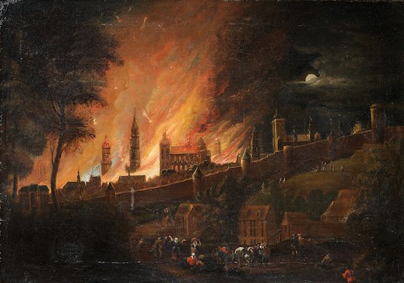 Bonhams : Daniel van Heil (Brussels 1604-1662) A fire inside the walls ...