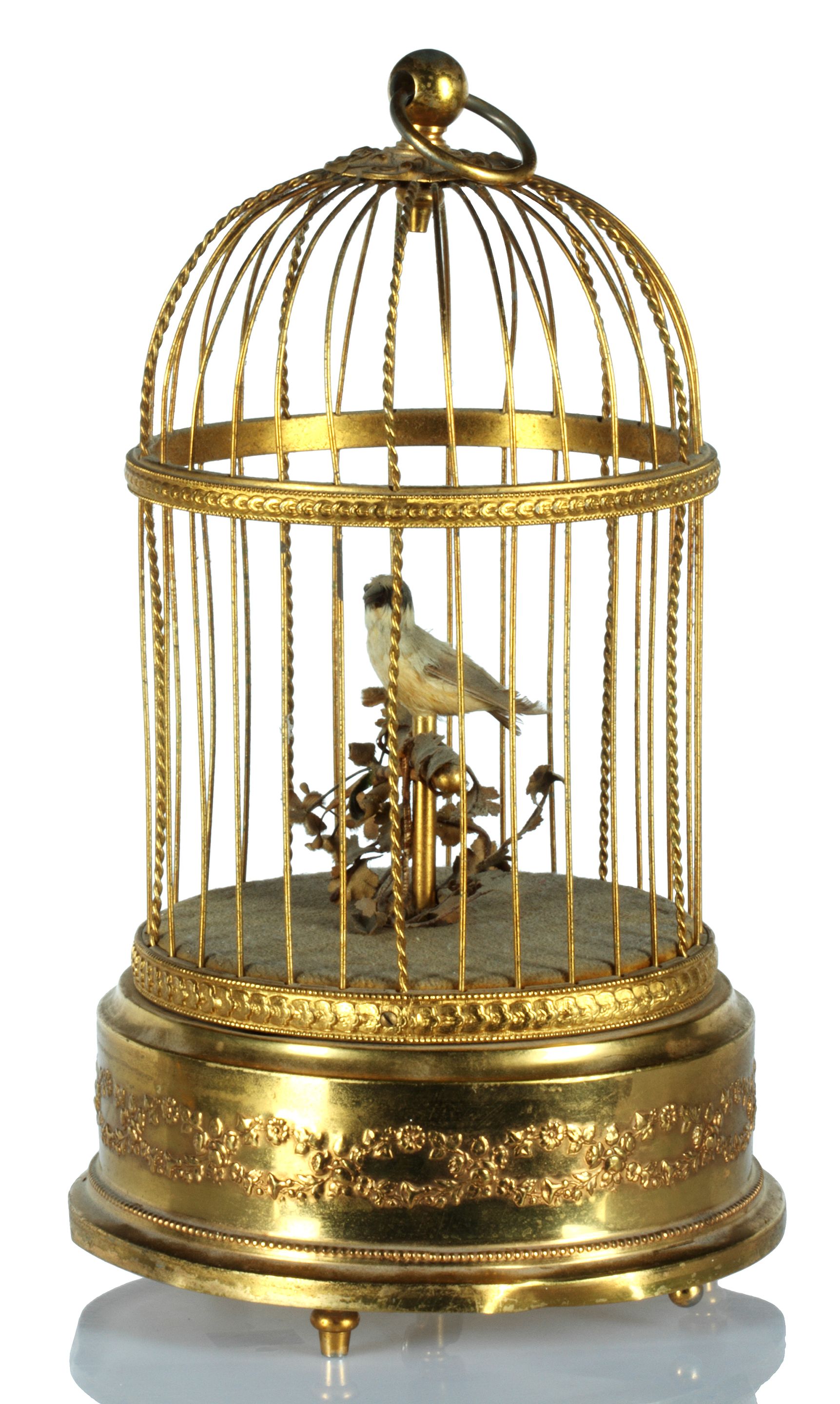 Bonhams : A Reuge singing bird in cage, Swiss, mid 20th century