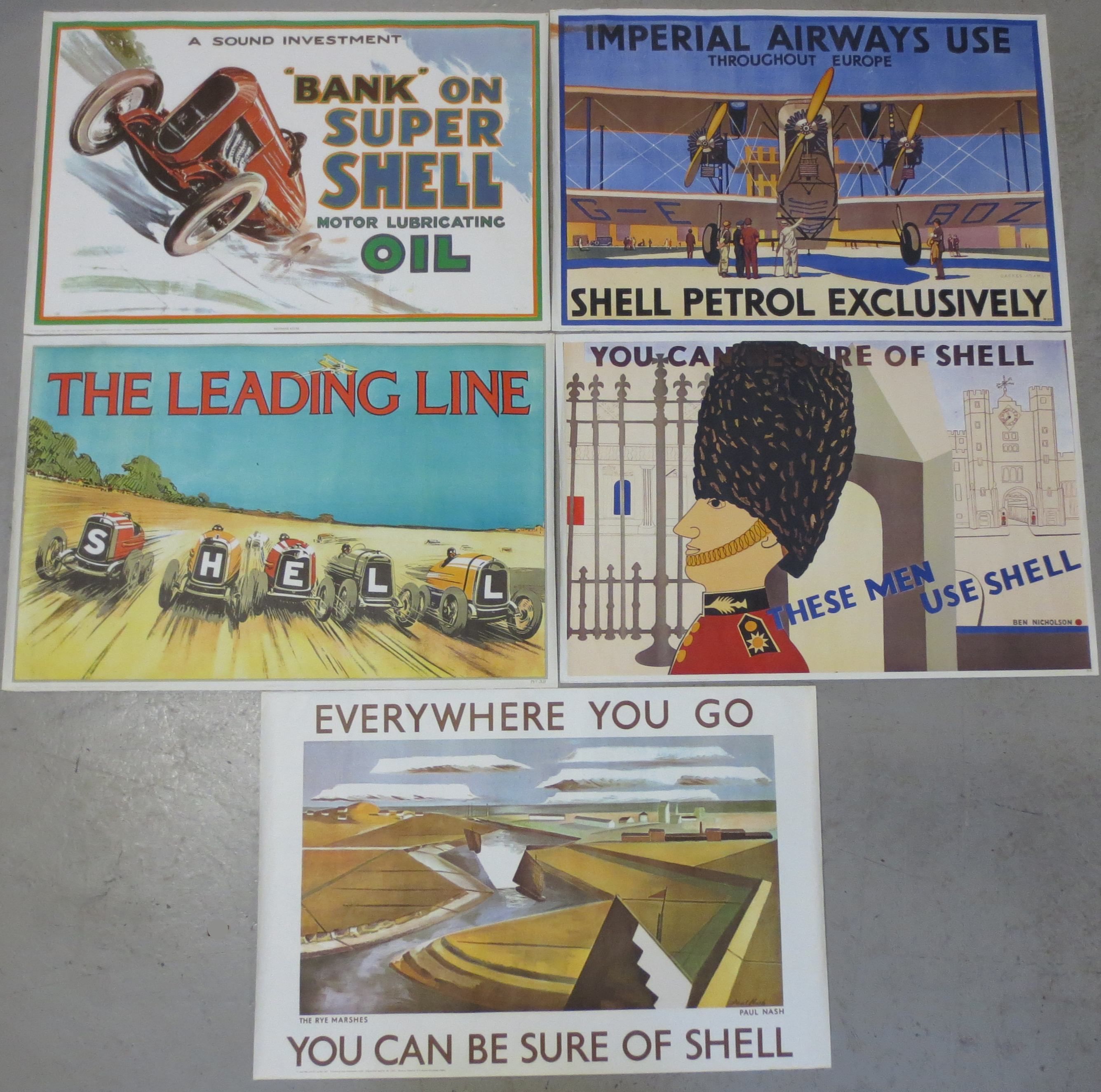 Bonhams Cars : A series of five Shell reproduction posters,