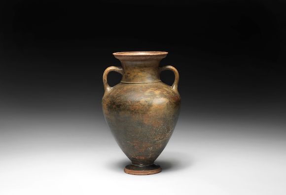 Bonhams : An Etruscan or Faliscan black glazed neck amphora